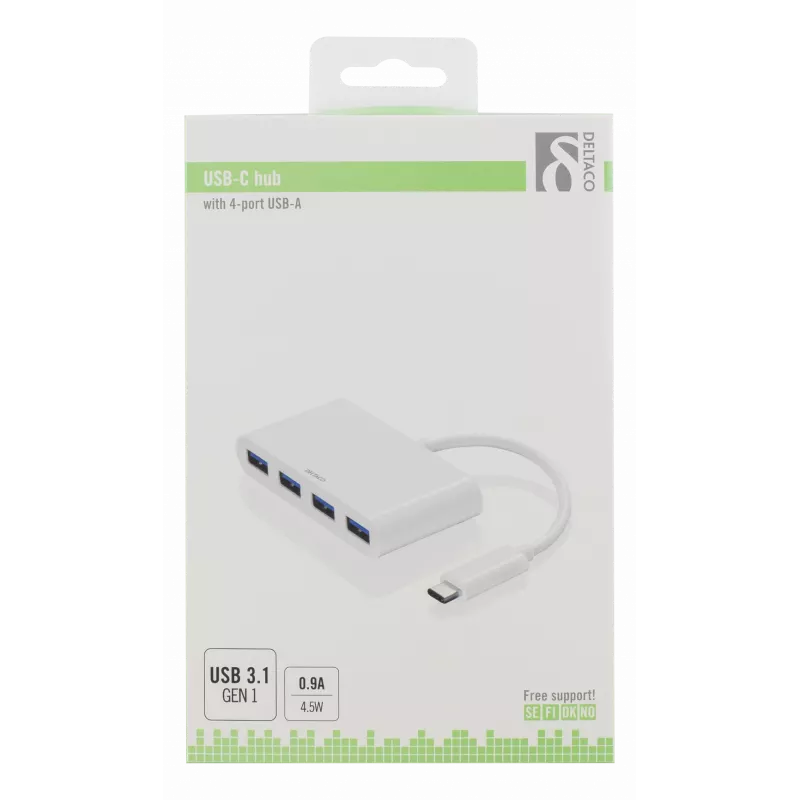 USB-C 5 Gbps hub, 4x USB-A, 5V 4.5W 900mA, white
