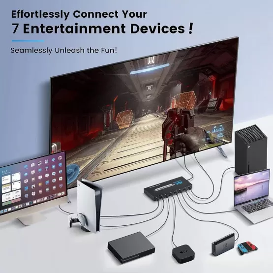 HDMI Switch 7 in 1 Out 4K 60Hz med IR-fjärrkontroll