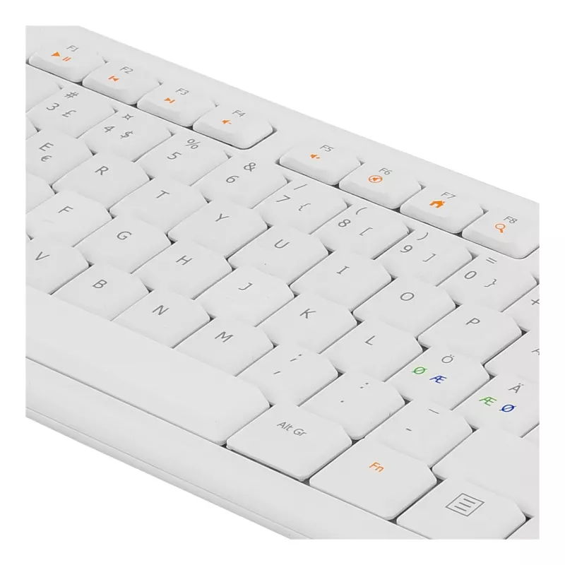 Keyboard, 105 keys, Nordic layout, USB, white, 13 media keys