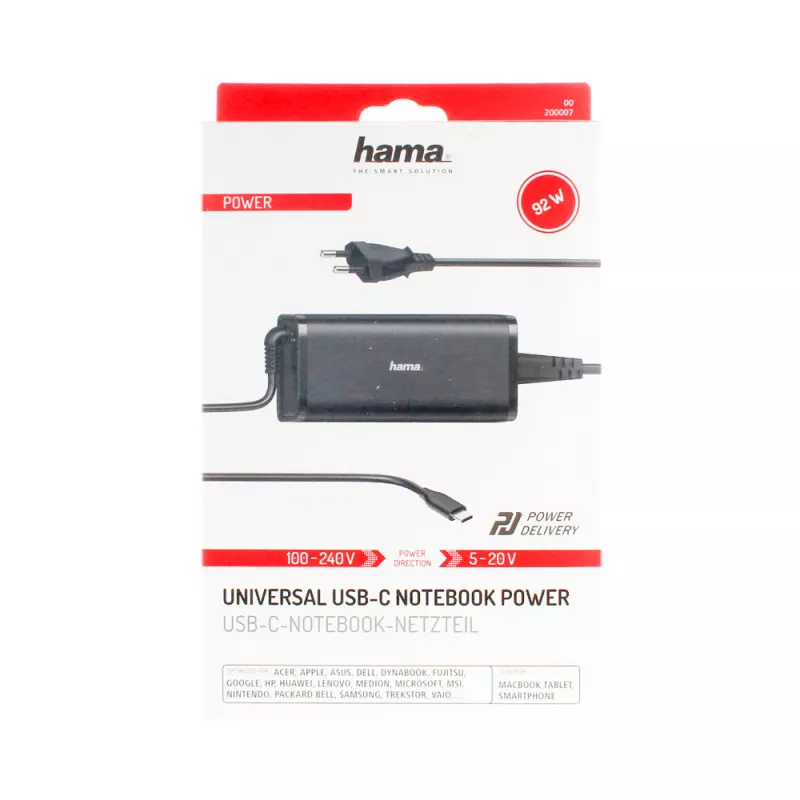 HAMA Nätdel Notebook USB-C 100-240V 5-20V/100W