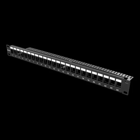 Patch panel 24 ports w/out connectors cable support 1U 19"