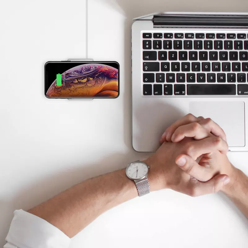 INF Trådlös QI Laddare USB-Sladd 15W 5-9V/2A Vit Ultratunn