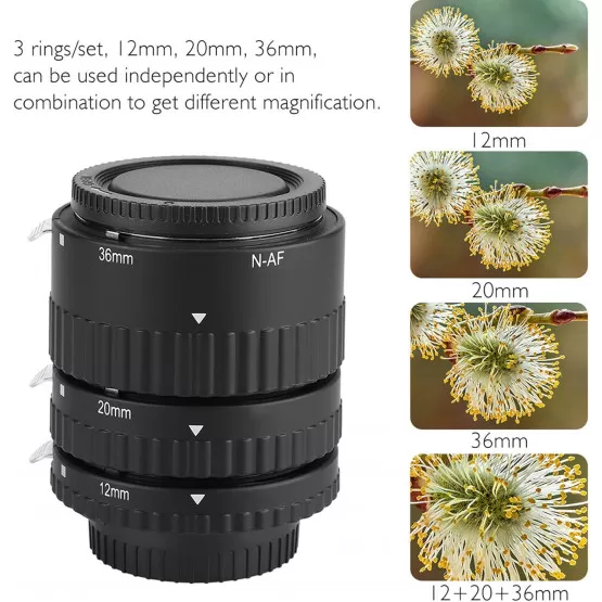 INF Auto-Focus Macro Extension Tube Set, 12mm 20mm 36mm Auto Focus Macro