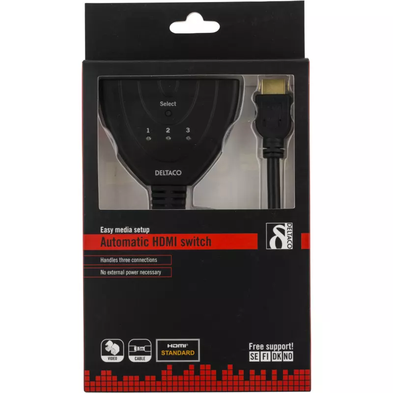 INF 3 Port HDMI Pigtail Switch, 0.5m, gold-plated connectors