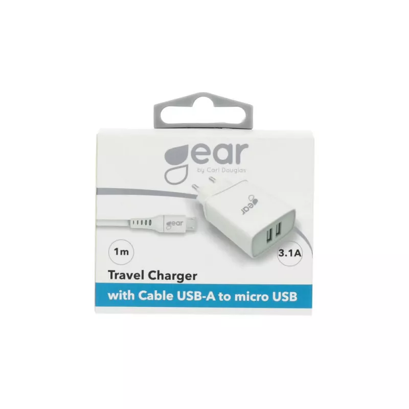 Laddare 220V 2xUSB 3.1A Vit MicroUSB Kabel 1m