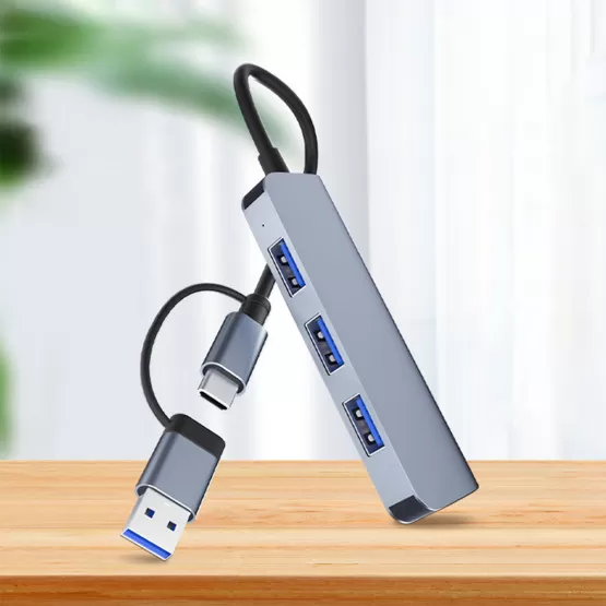 INF Dual USB-C och USB-A Hub med 1 USB3.0-port och 3 USB2.0-portar