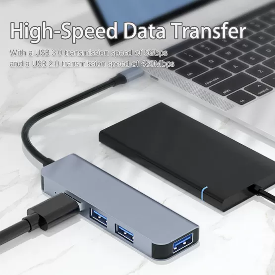 INF Dual USB-C och USB-A Hub med 1 USB3.0-port och 3 USB2.0-portar