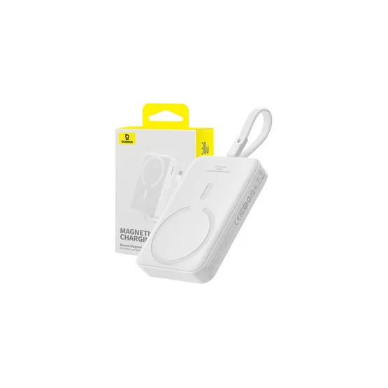 Powerbank Baseus Magnetic Mini 10000mAh, USB-C 30W MagSafe (vit)