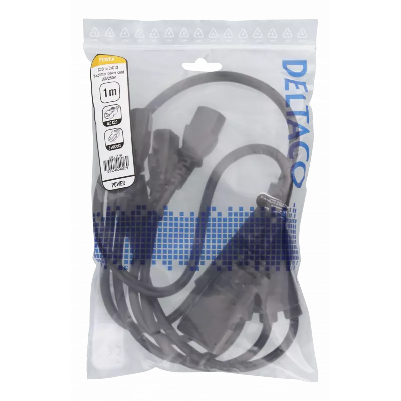 IEC C20 to 5x IEC C13, Y-splitter cable,1m, 16A/250V, black