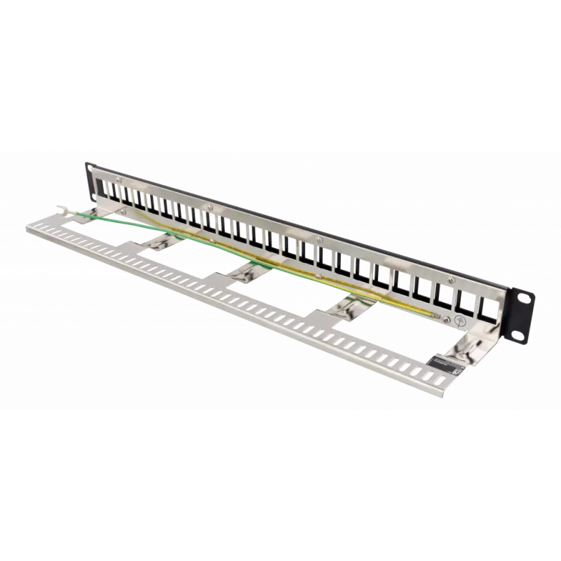 19" Keystone patch panel, 24 ports, 1U, ground cable, metal