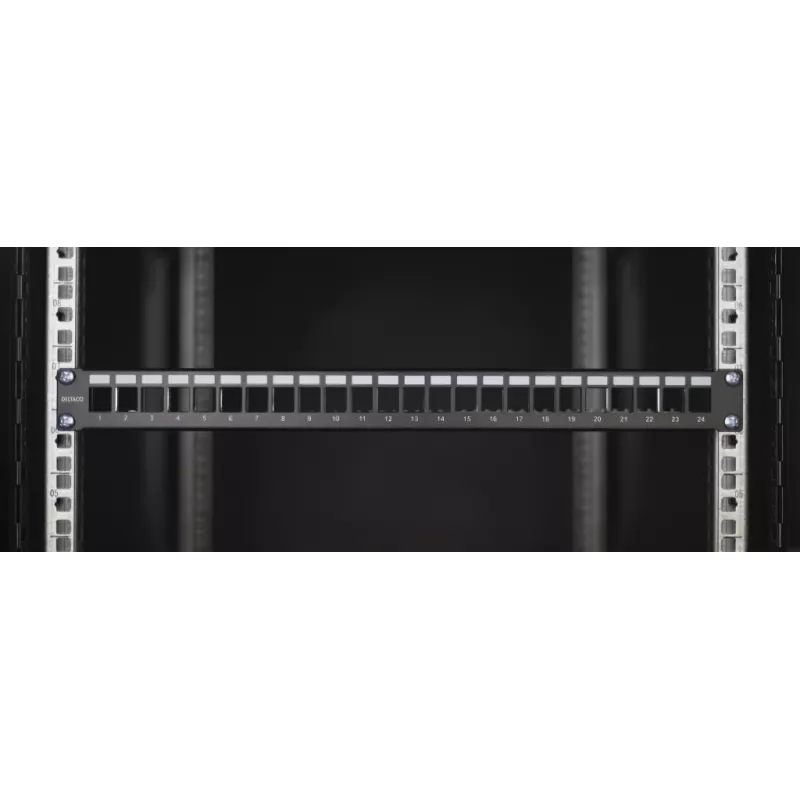 19" Keystone patch panel, 24 ports, 1U, ground cable, metal