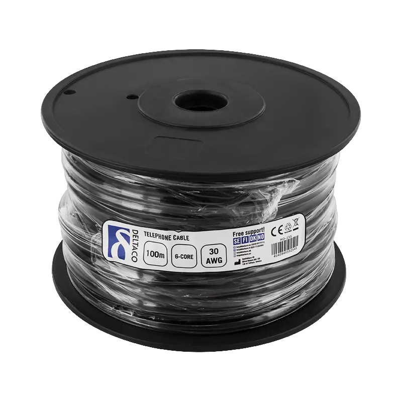 INF Modular cable, 6P, reel, 100m, black