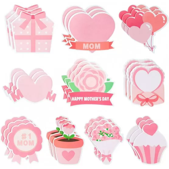 INF Hjärtformade post-it-lappar - rosa blommig design, 10-pack