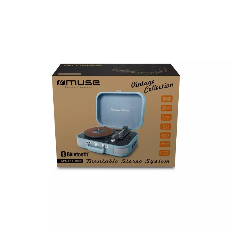 INF MT-201 BVB Turntable Stereo system BT USB vintage Light Blue