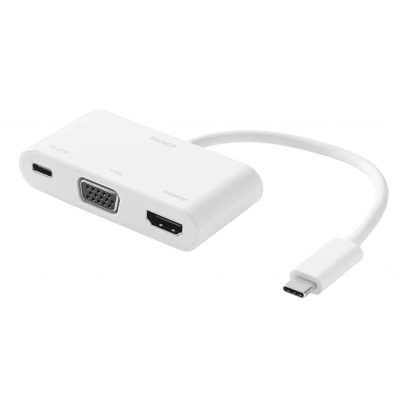 USB-C docking station, HDMI/VGA/USB-C, PD 2.0, white