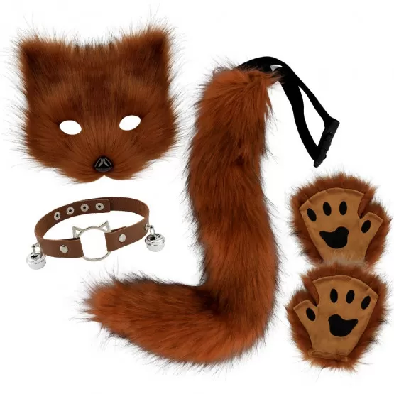INF Brun Plysch Räv Mask Kostym Set - Halloween Cosplay Tillbehör