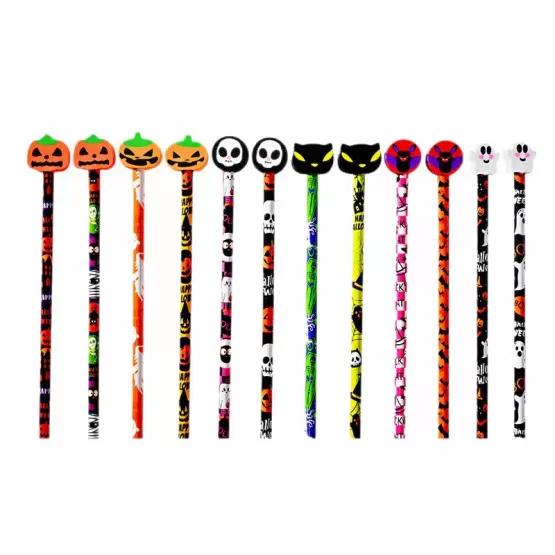 INF Halloween Pennor med Sudd – 12-pack Kreativa Tecknade Skolmaterial