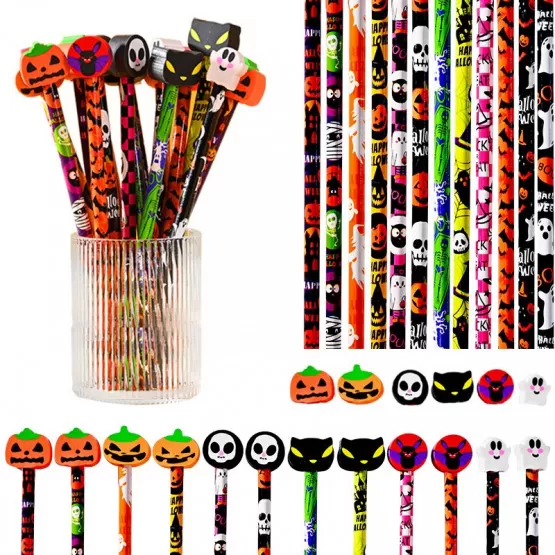 INF Halloween Pennor med Sudd – 12-pack Kreativa Tecknade Skolmaterial