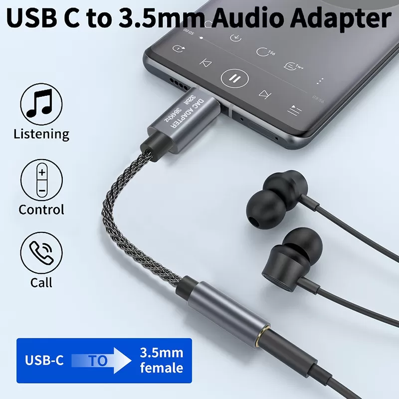 INF 32bit / 384kHz USB-C till 3,5 mm ljudadapterkabel DAC-adapter