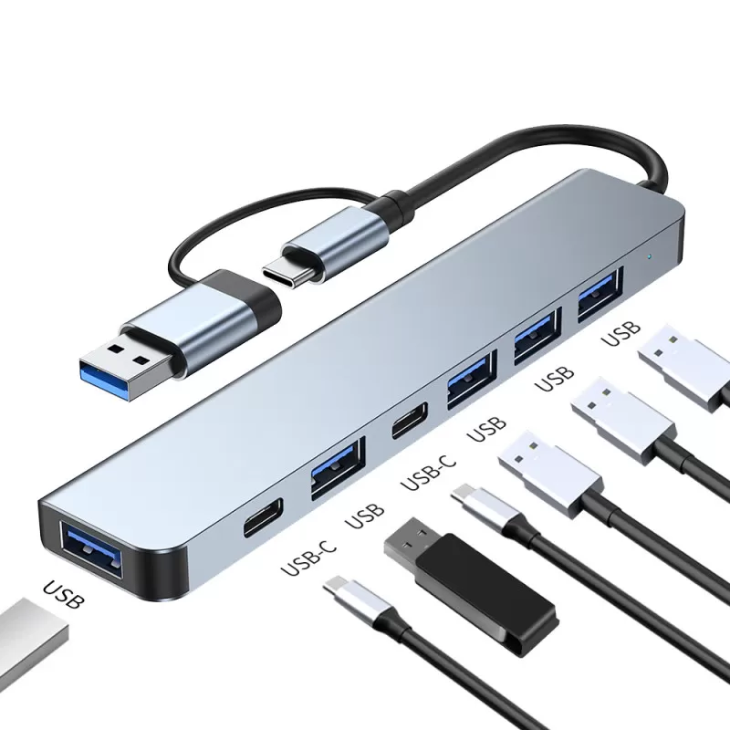 INF 2-i-1 USB-C / USB-hub 7 portar USB3.0 för Windows MacOS